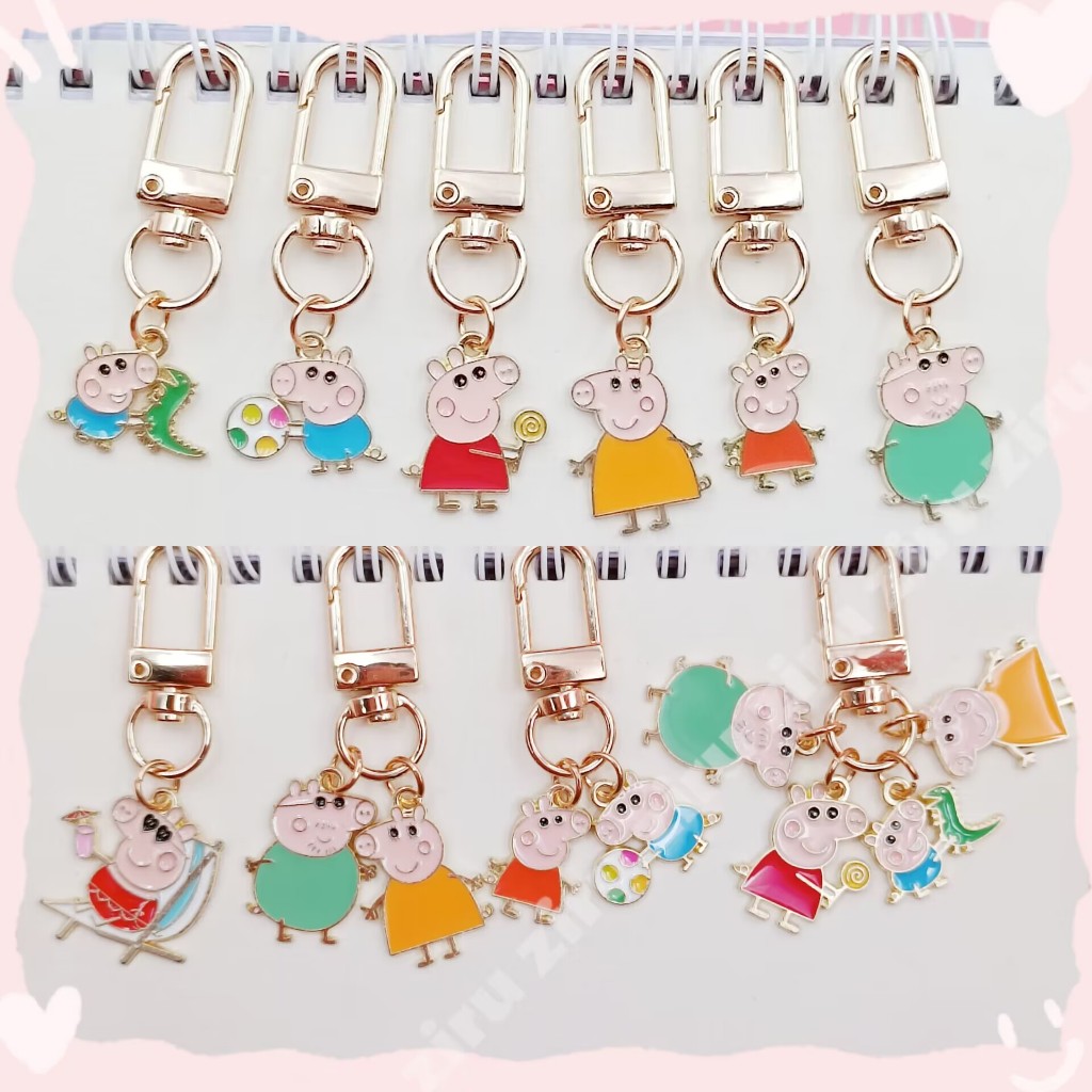 Anime Peppa Pig Keychain Cute Cartoon Page Family Bag Accessories ...