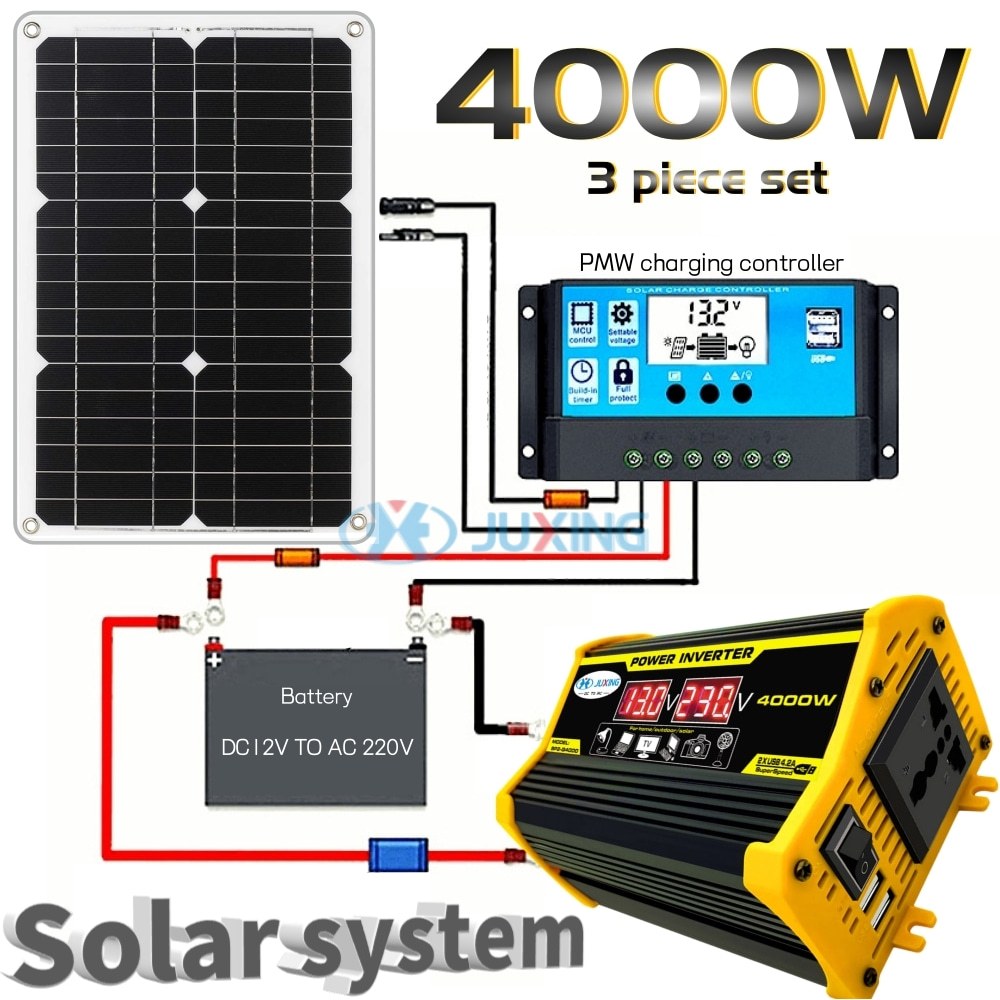 Solar System Kit, Dual USB 4000W Solar Inverter With 25W Solar Panel ...