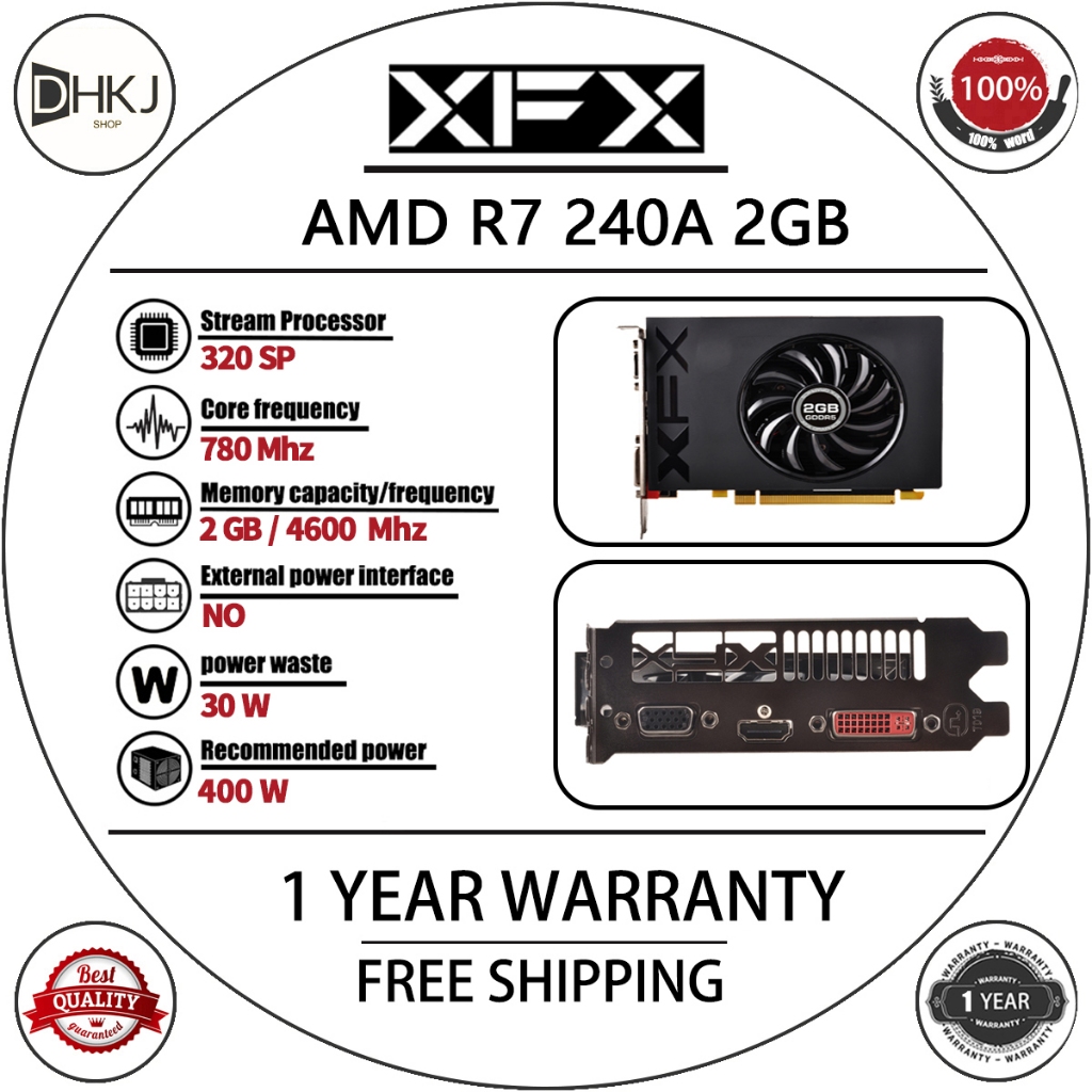 USED XFX R7 240 2GB Graphics Card GPU Radeon R7 240A 2GB AMD Video Screen Cards Desktop PC ...