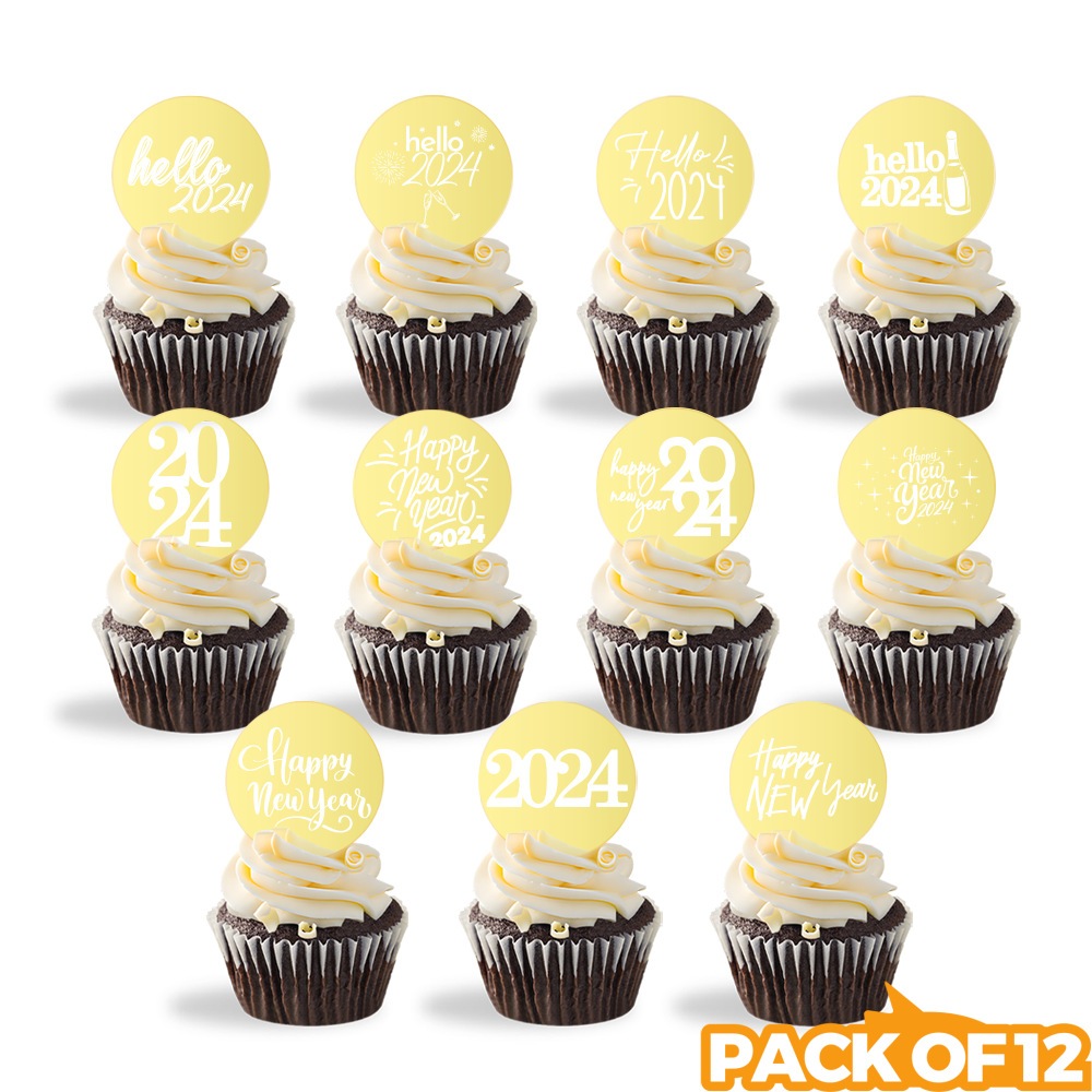 2024 Happy New Year Cupcake Toppers, Hello 2024 New Year Theme Cake ...