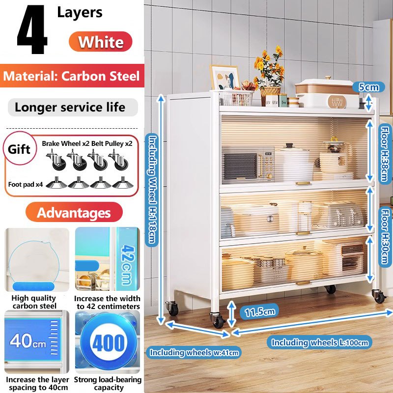 Kitchen Storage Cabinet Multi-layer Carbon Steel Organizer Rack Grey ...