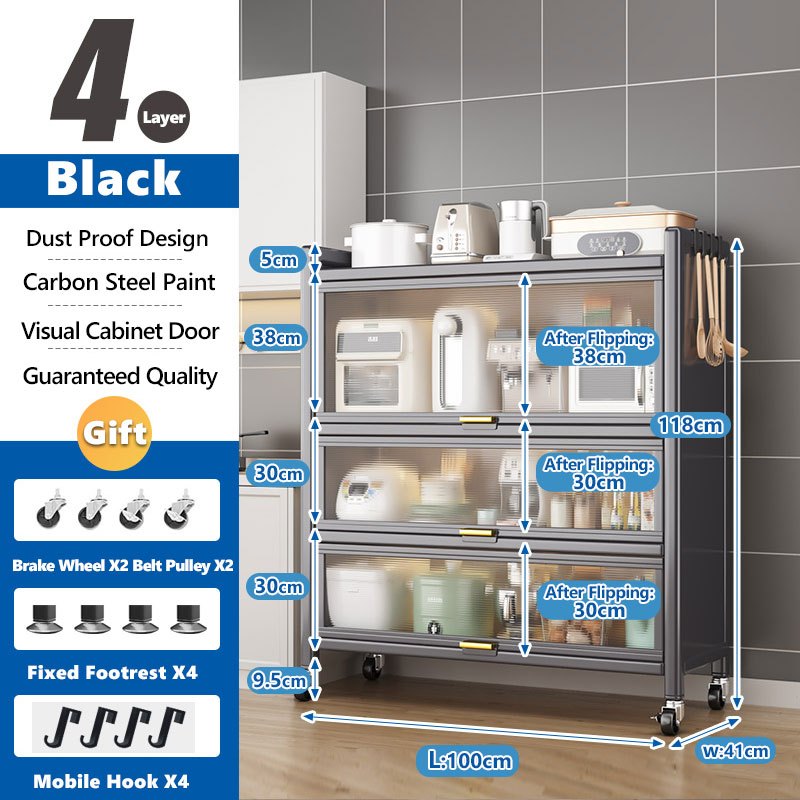 Kitchen Storage Cabinet Multi-layer Carbon Steel Organizer Rack Grey ...