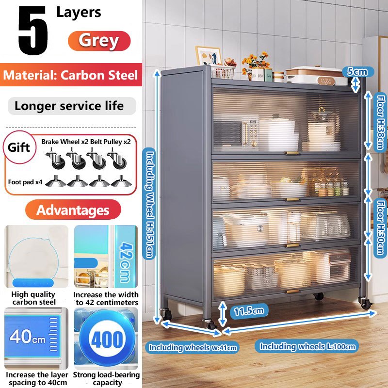 Kitchen Storage Cabinet Multi-layer Carbon Steel Organizer Rack Grey ...
