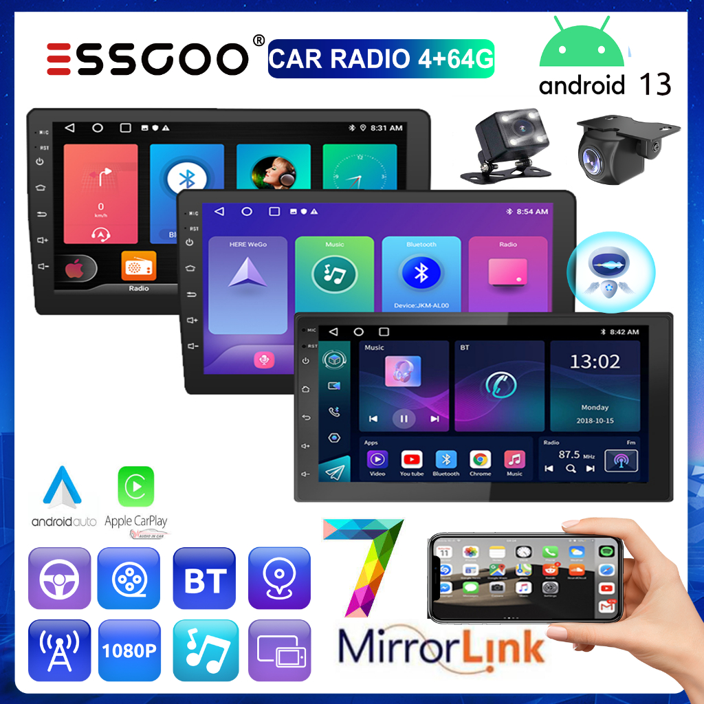 ESSGOO 4+64GB Carplay Android Auto AHD 7"/9"/10" IPS Screen Car Player ...