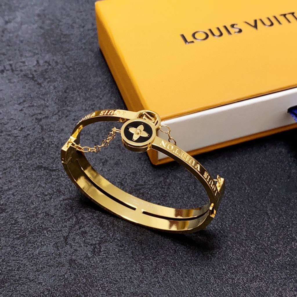 Casual Louis Vuitton Bracelet Delicate Bangle Hollow LV Monogram Letter ...