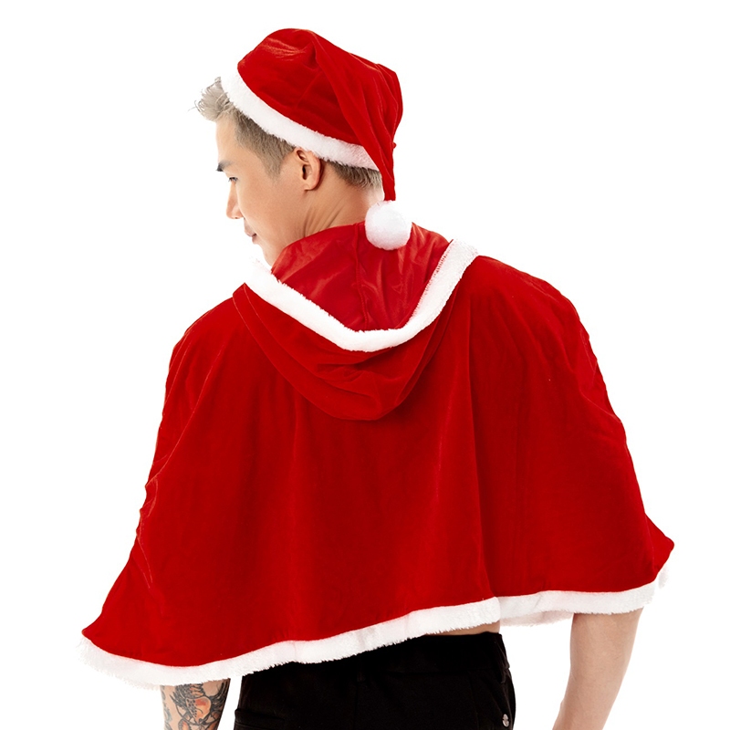 Santa Claus Costume Soft Fluff Shawl Hooded Vest With Christmas Cap Men ...