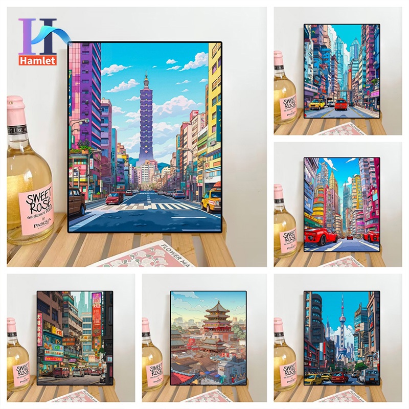 Hamlet【40*50cm】city/high-rise/paint by number/hand-painted color ...