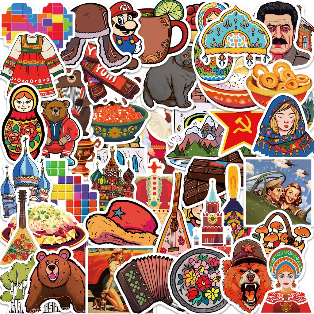 50 pcs Russian Style Stickers Exquisite DIY Hand Ledger Mobile Cup iPad ...