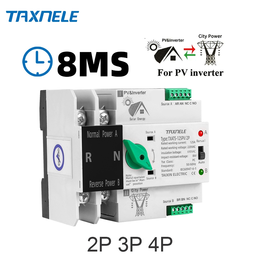 2P 3P 4P ATS 63A 100A 125A PV Inverter Dual Power Automatic Transfer Selector Switches ...