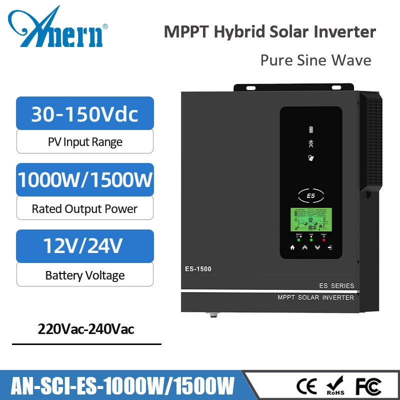 Anern 1KW/1.5KW hybrid inverter MPPT solar Inverter 12V/24V Pure Sine ...