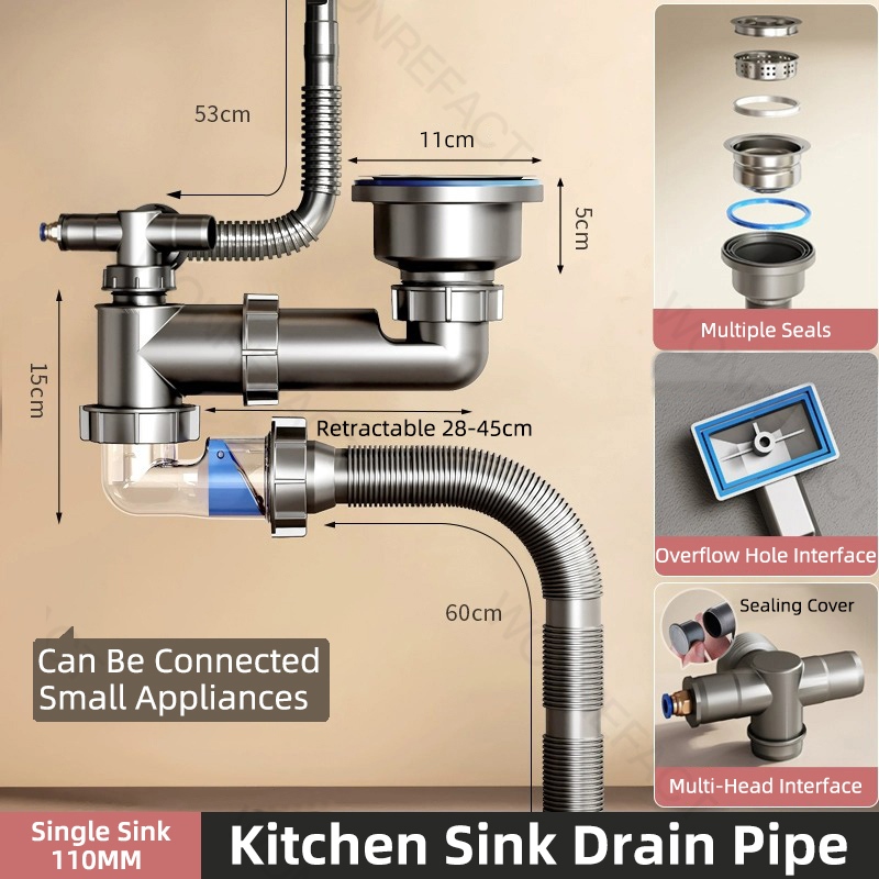 Kitchen Drain Pipe Anti-odor And Anti-blocking Sink Pipe Drain Pipe ...