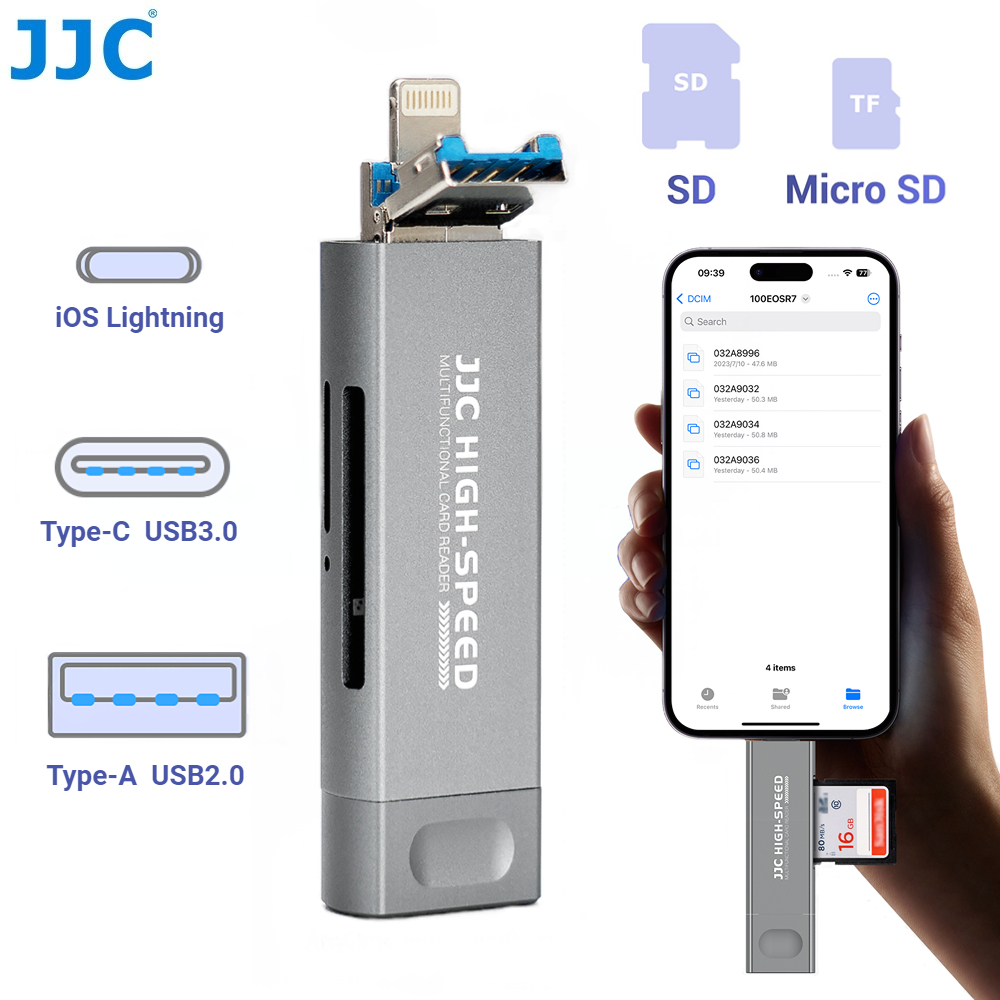 JJC Smart Phone High-speed Card reader for Apple iOS Lightning Android ...