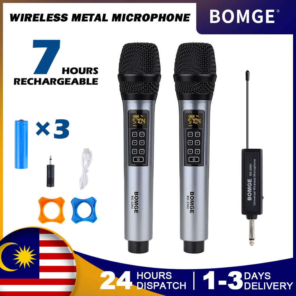 Wireless Microphone, BOMGE UHF Dual Cordless Metal Dynamic Microphone System with Rechargeable ...