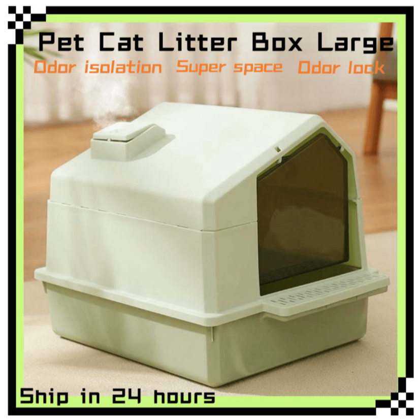 Pet Cat Litter Box Large Fully Enclosed Cat Toilet Pet Supplies Splash ...