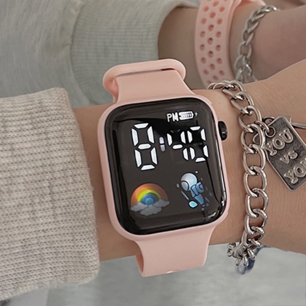 Student astronaut LED electronic watch square electronic watch silicone strap fashion watch ...