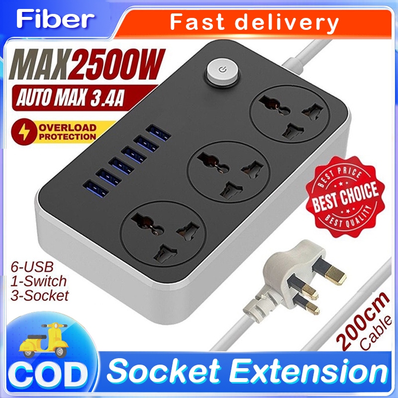 【ready stock】 3 Universal 6 USB Port Power Strip Extension Plug Power ...