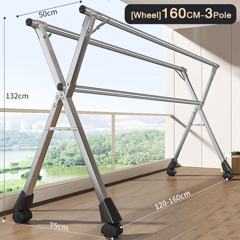 240/200/160cm Ampaian baju stainless steel /Rak Baju Extendable ...