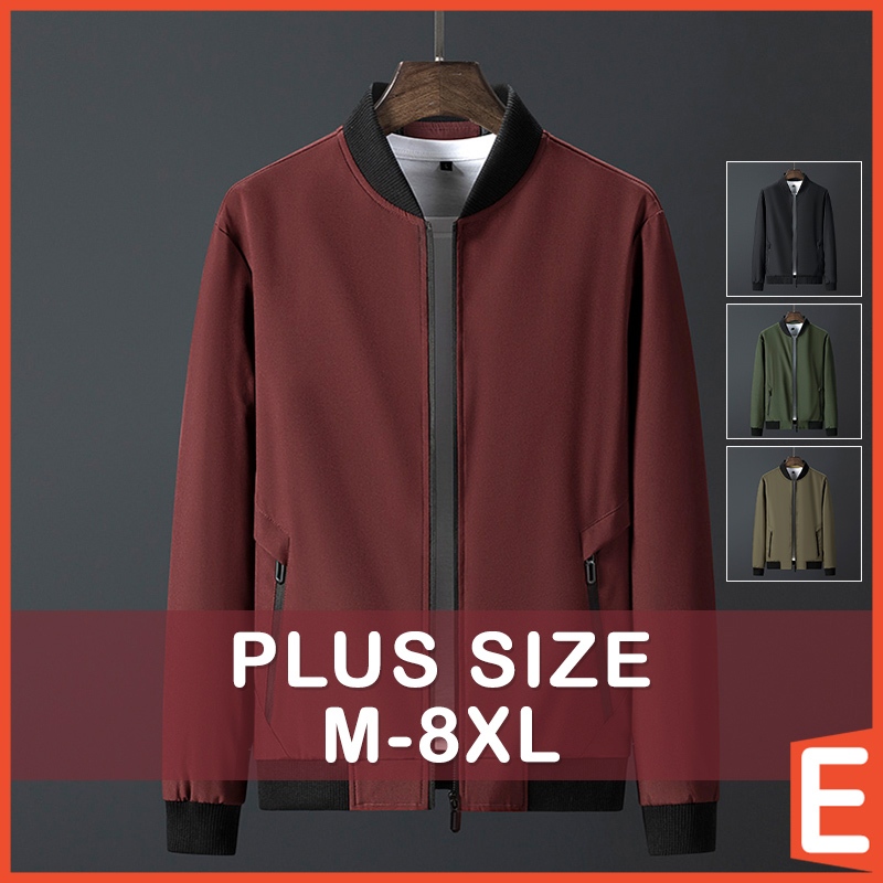 [M-8XL] Plus Size Bomber Jacket Men Jaket Lelaki Plain Korean Long ...