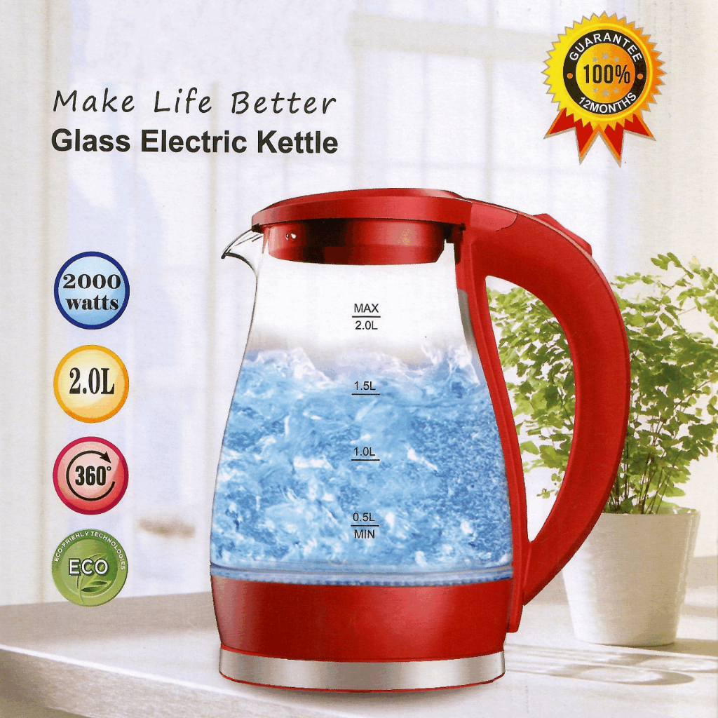 Electric Kettle 2L Glass Electric Tea Kettle (BPA Free) Cordless with ...