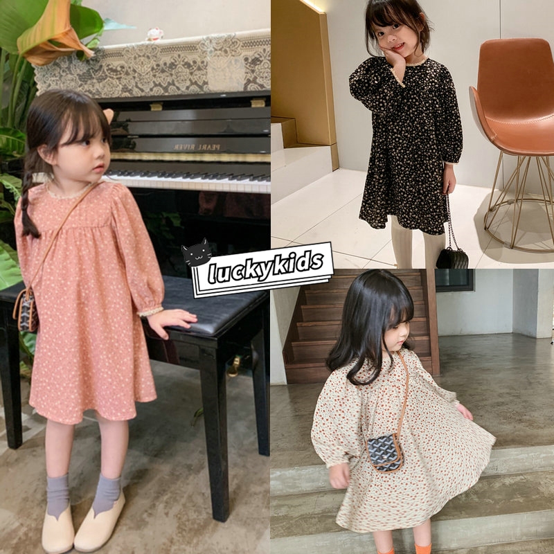 New autumn kids girls flower print long sleeve dress sweet baby girls ...