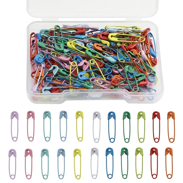 100Pcs 19*5mm Mini Safety Pins Colored Metal Safety Pins with Storage Box Small Safety Pins for ...