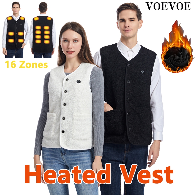 VOEVOE Unisex Heated Vest for women men,USB Electric Heated Jacket with 16 Heating Zones ...