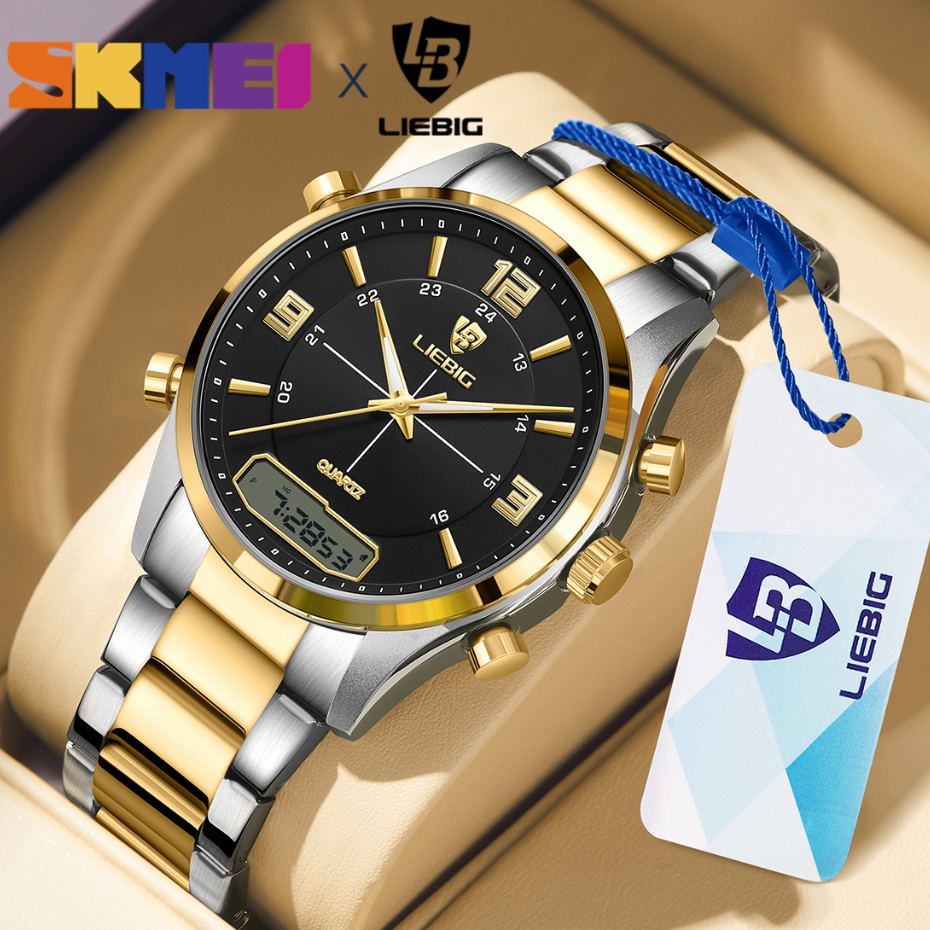 SKMEI X LIEBIG Watch for Men Business Dual Display Digital Waterproof ...