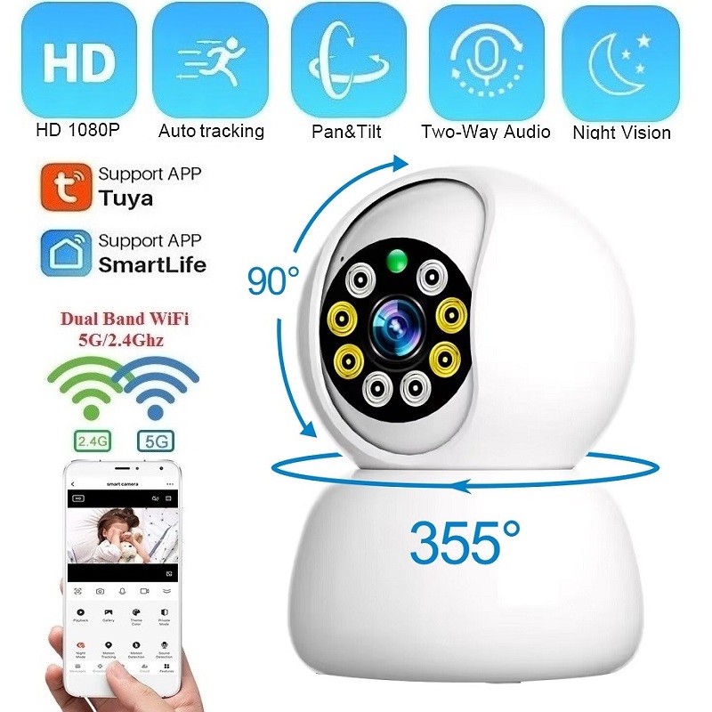 Tuya Smart Life WiFi IP Camera 5G/2.4GHZ Dual Band 1080P HD PTZ Camera ...