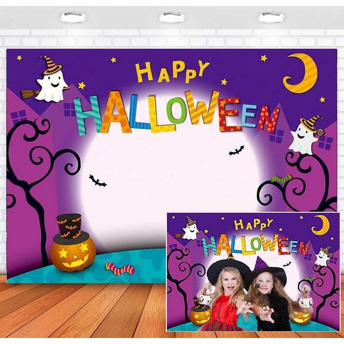 Halloween Backdrop Cartoon Halloween Photo Backdrop Pumpkin Moon ...