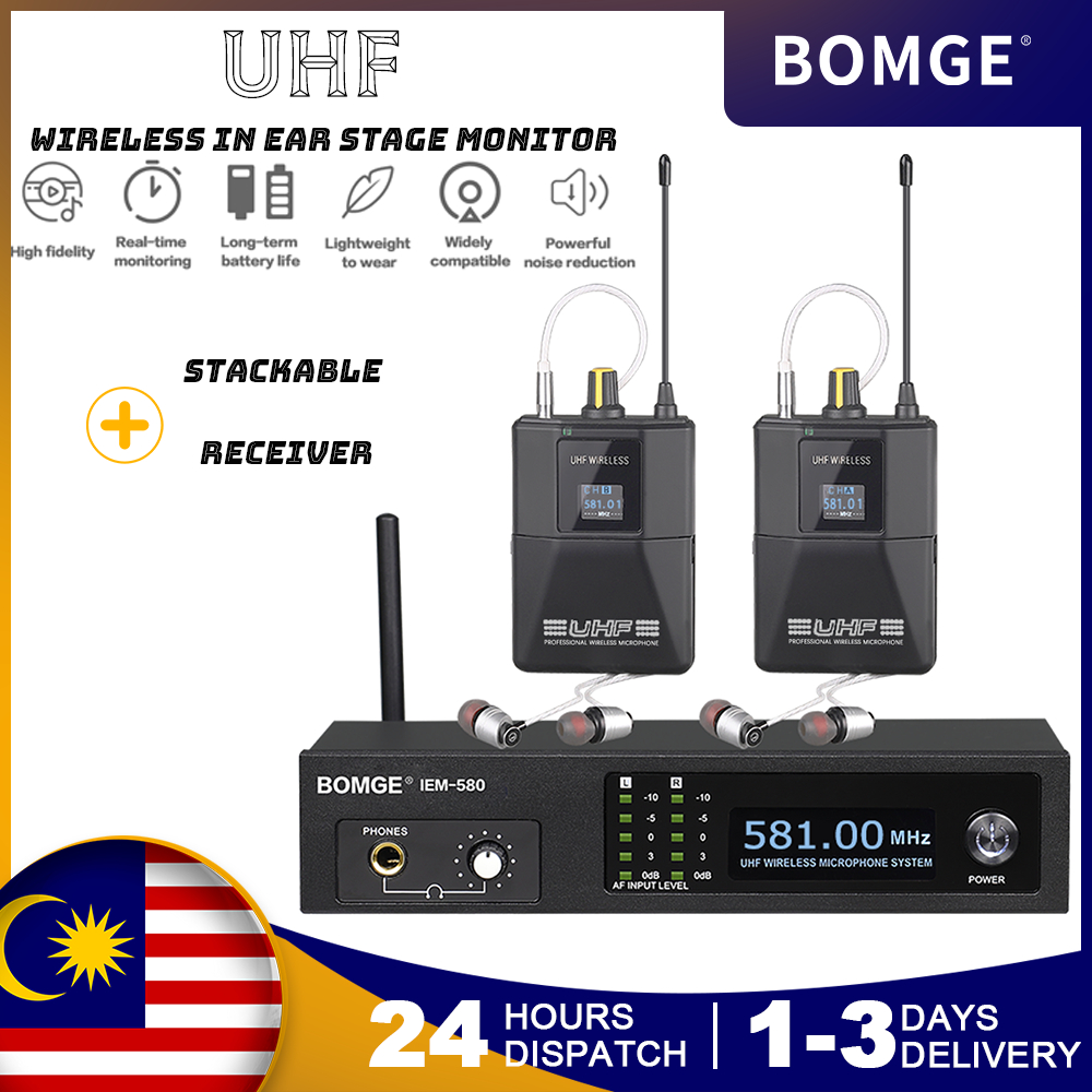 BOMGE IEM-580 UHF Wireless In Ear Stage Monitor System Professional 2 ...