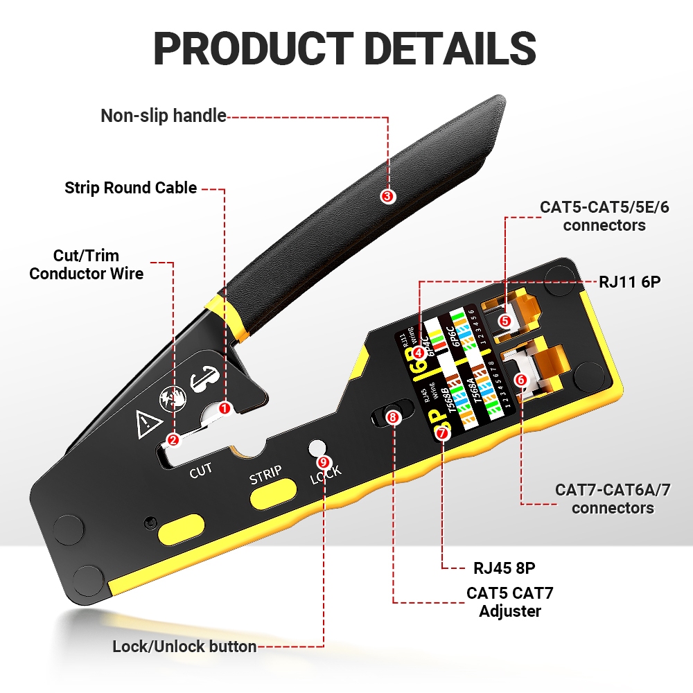 AMPCOM RJ45 Crimper Pass Through RJ45 Crimping Tool For CAT6 CAT5E Pass ...