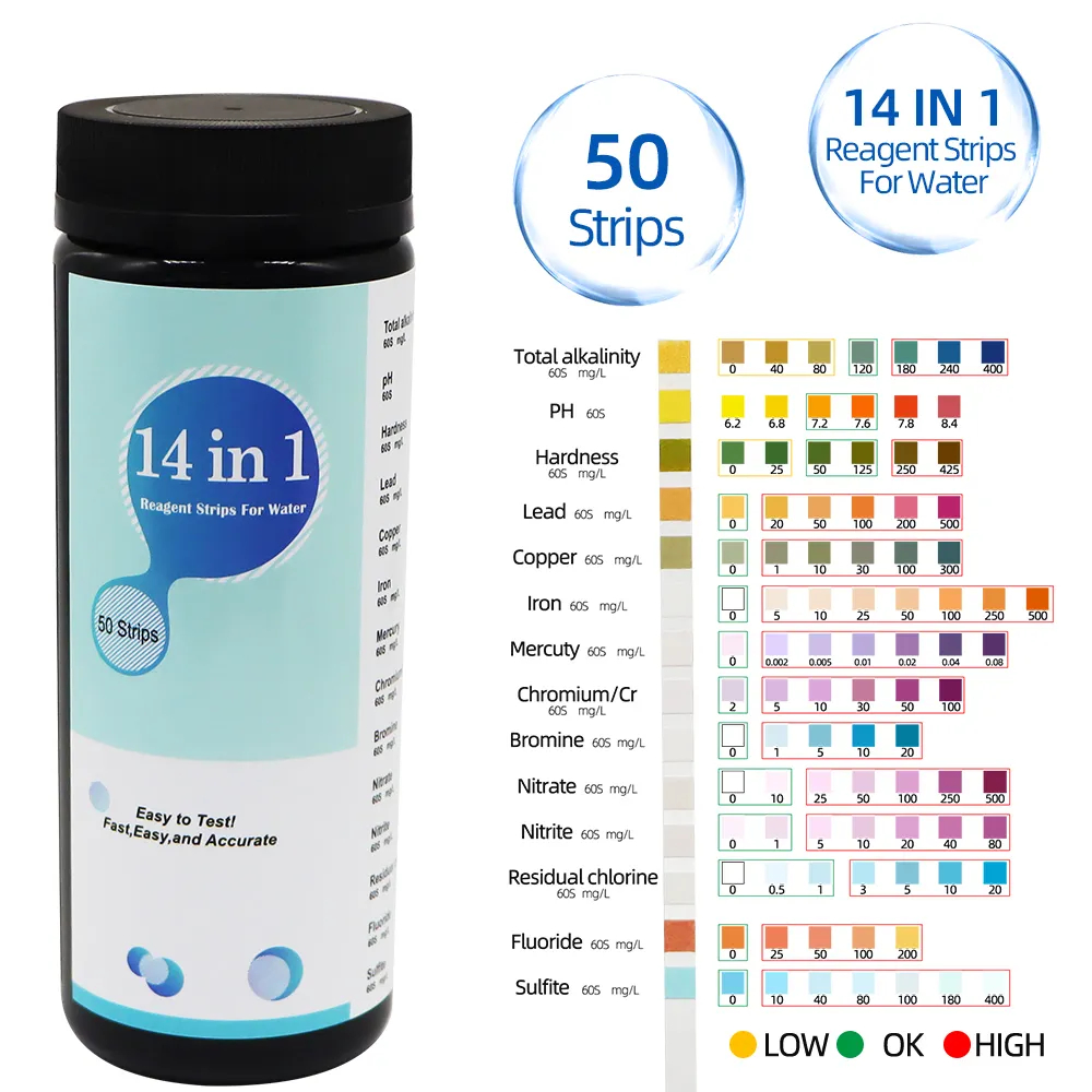 pH Meter 14 in 1 Test Strips Swimming Pool Spa Reagent Strips for Water ...