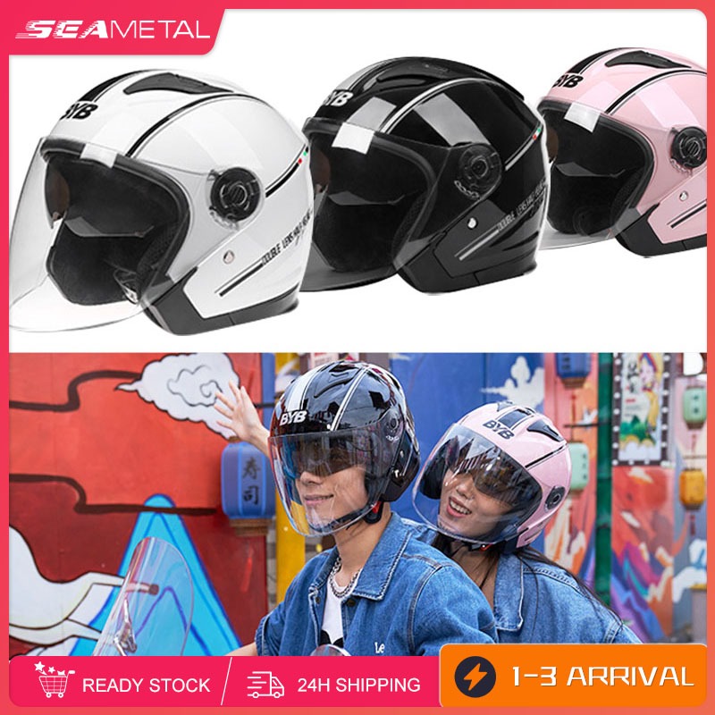 SEAMETAL Motorcycle Helmet Half Face 55-60cm Head Size Scooter Motor ...