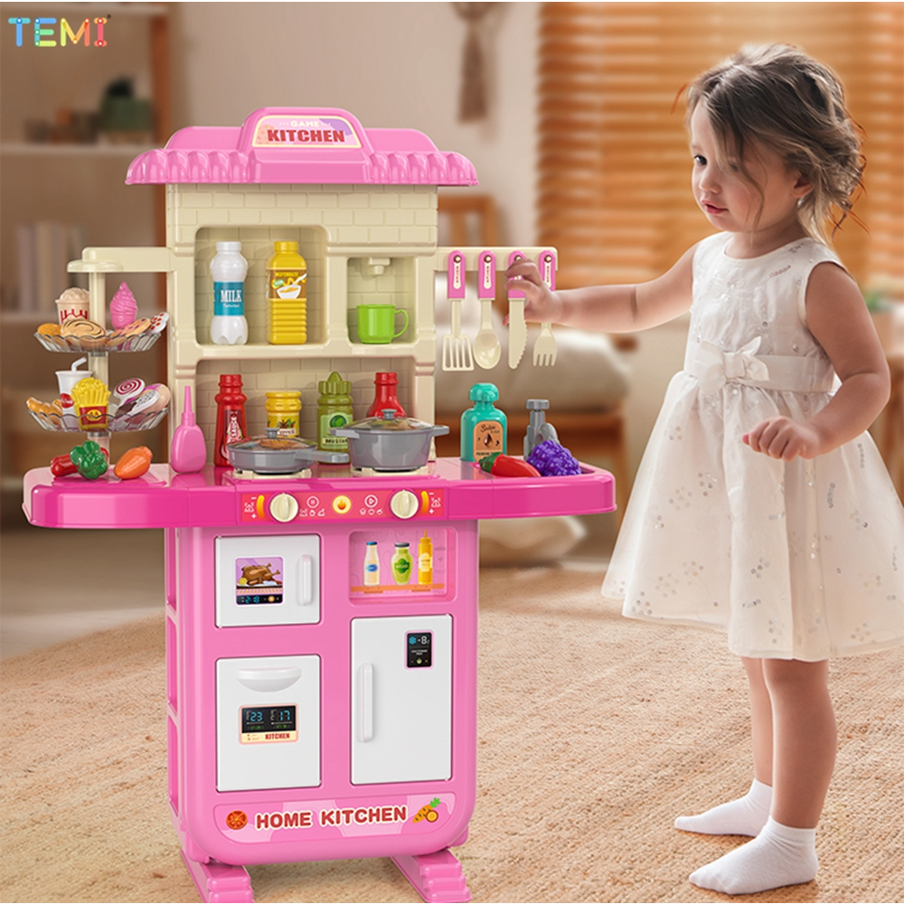 TEMI 92.2cm Kids Big Kitchen Toy Pretend Play Set Spraying Mist Steam Mainan dapur cooking toys ...