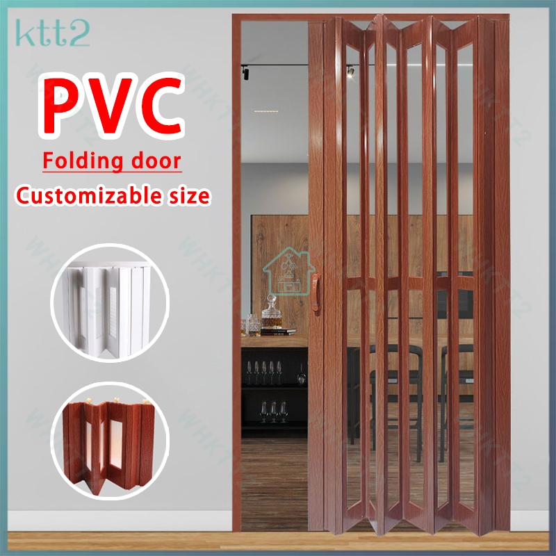PVC folding sliding door red oak open kitchen partition bathroom ...
