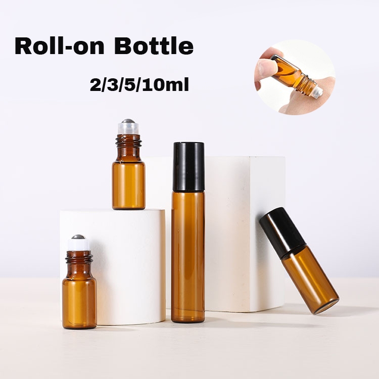 Amber Glass Roll on Bottle 2/3/5/10ml Portable Cylinder Glass Bottle, Empty Shampoo Bottle ...