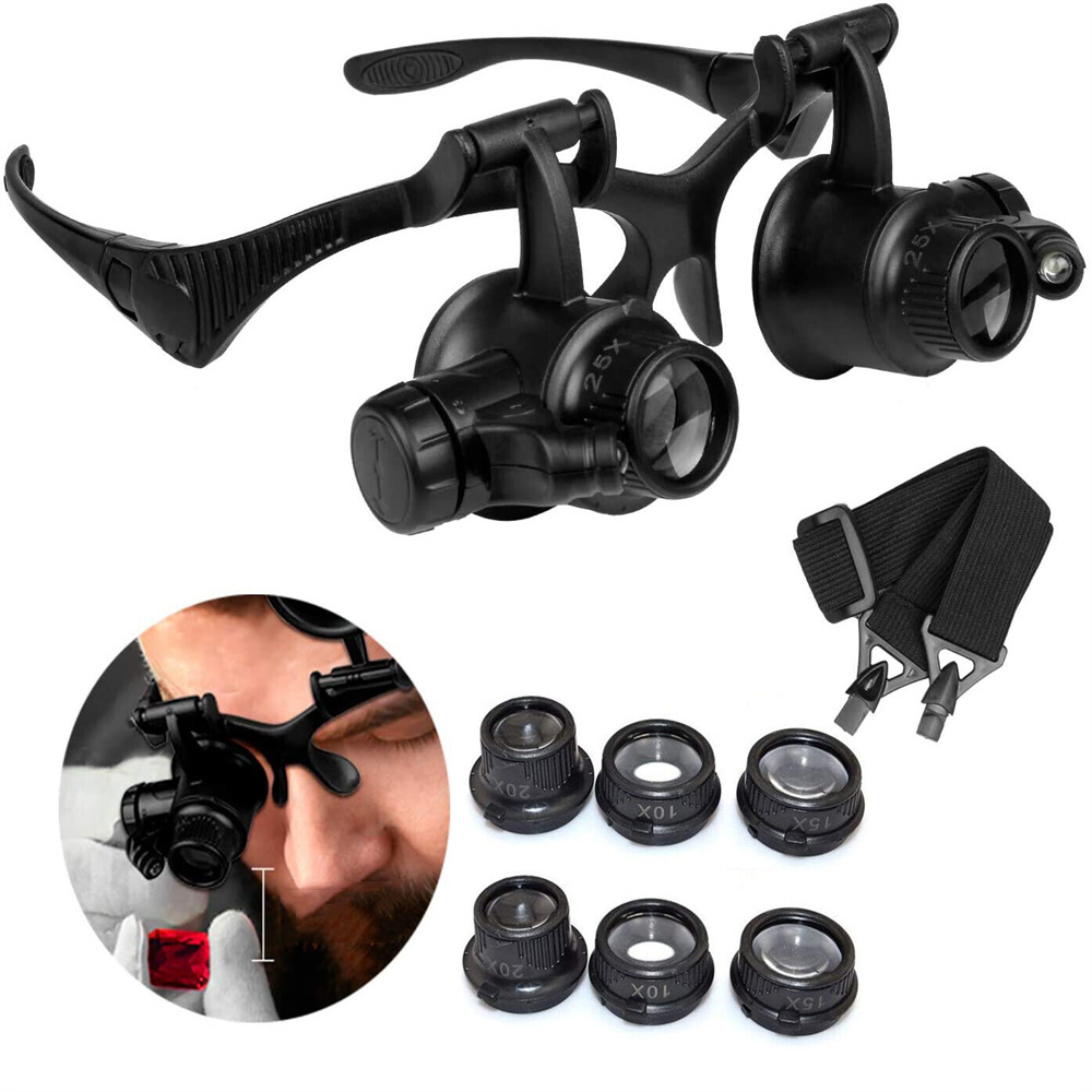 10x 15x 20x 25x LED Head Magnifier Glass Jewelry Watch Repair Tool Two ...