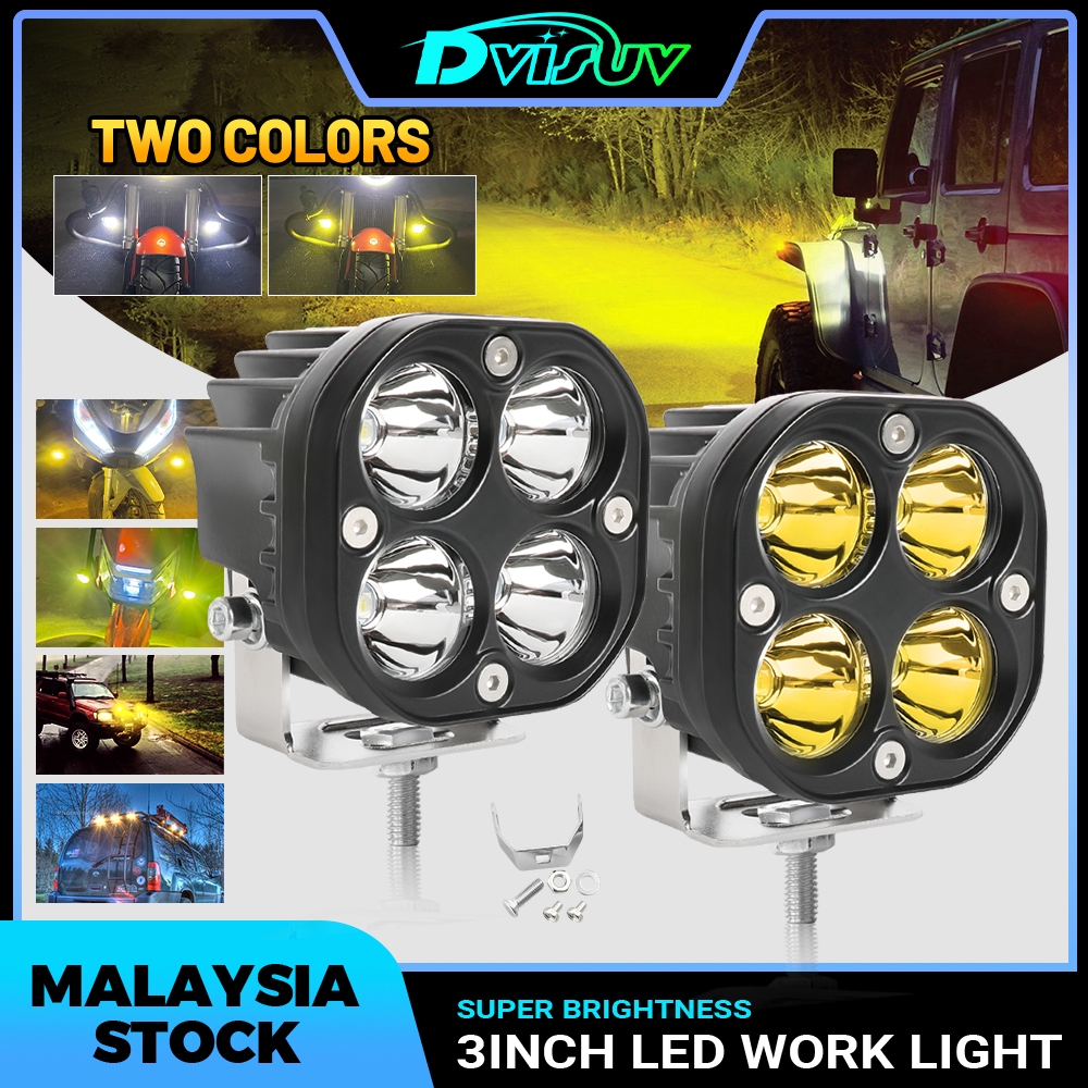 DVISUV 3inch LED Work Light Car Lights White Yellow Square Motorcycle ...