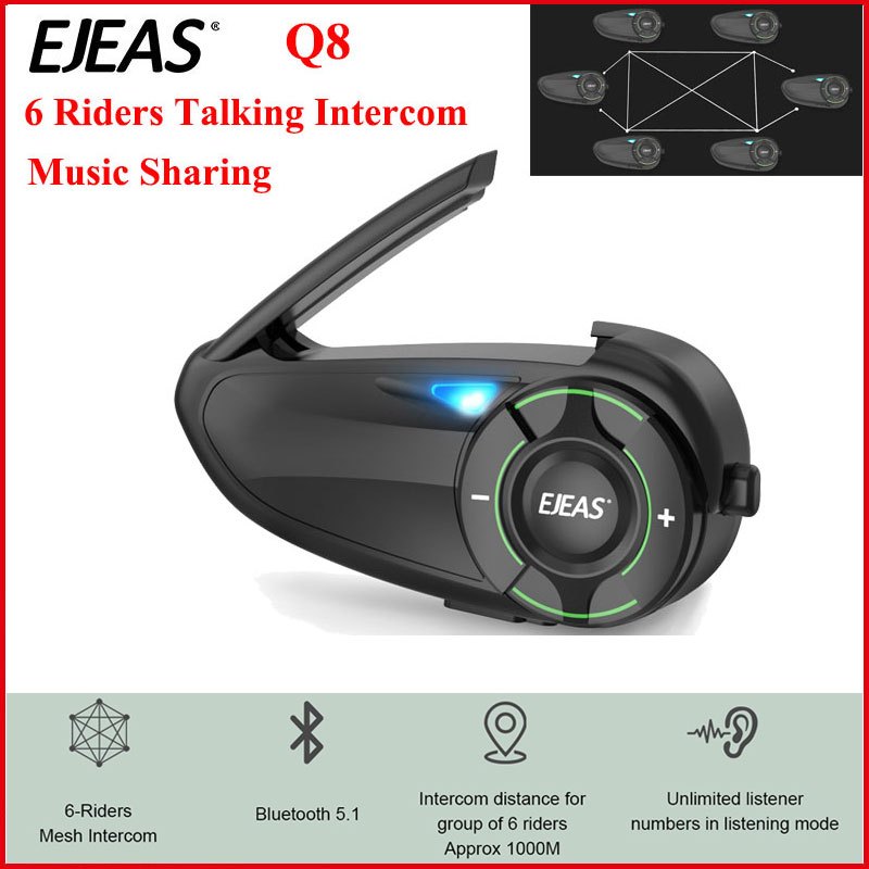 EJEAS Q8 Motorcycle Helmet Intercom Waterproof Interphone Moto Helmet ...