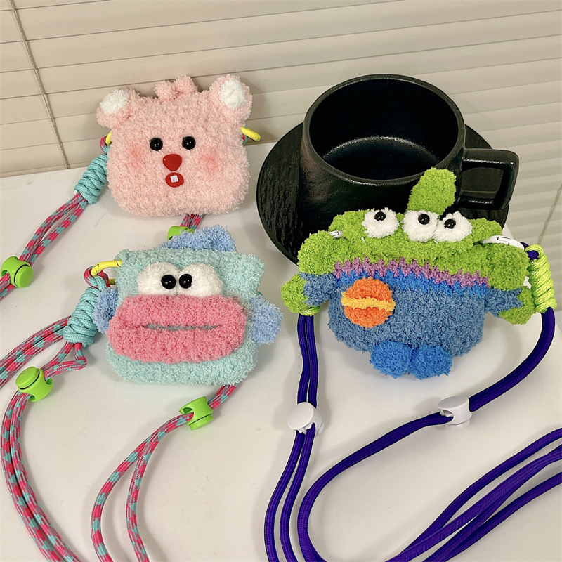 Ins Plush Cartoon Alien Ugly Fish Beaver Loopy Sling Bag AirPods Case ...