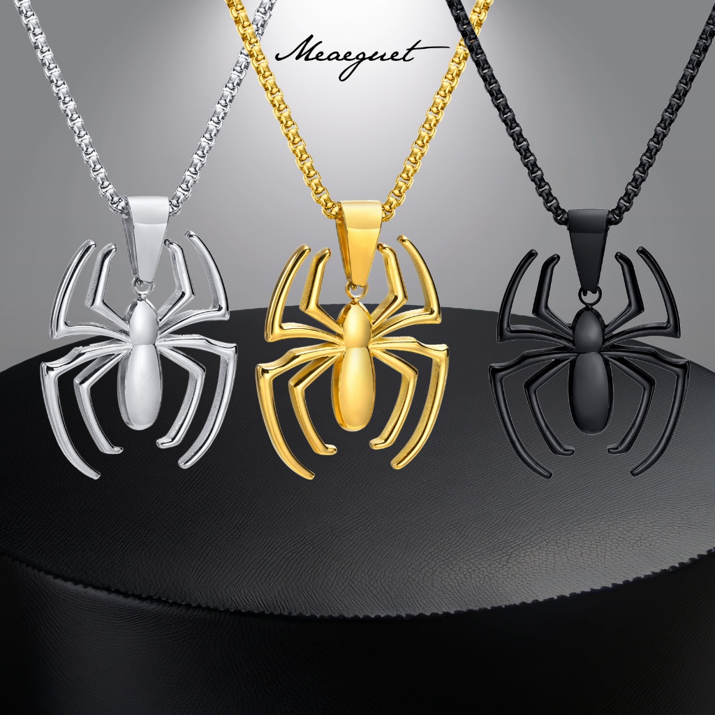 Meaeguet Silver Titanium Pearl Chain Spider Necklace For Men Gold Black ...