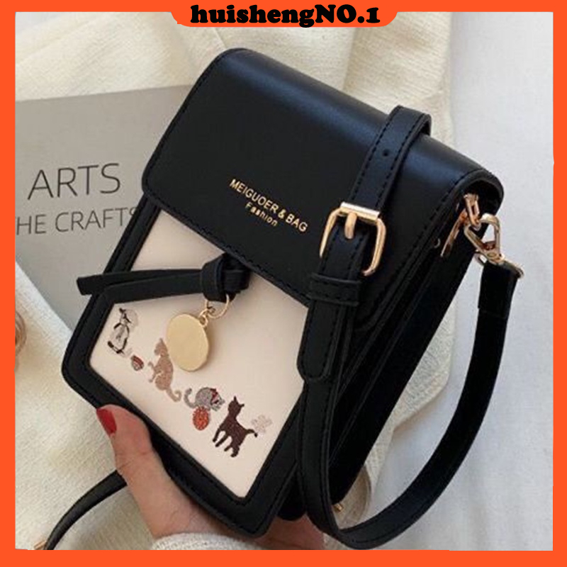 Women Popular Mobile Phone sling bag Black White Small Square Handphone ...