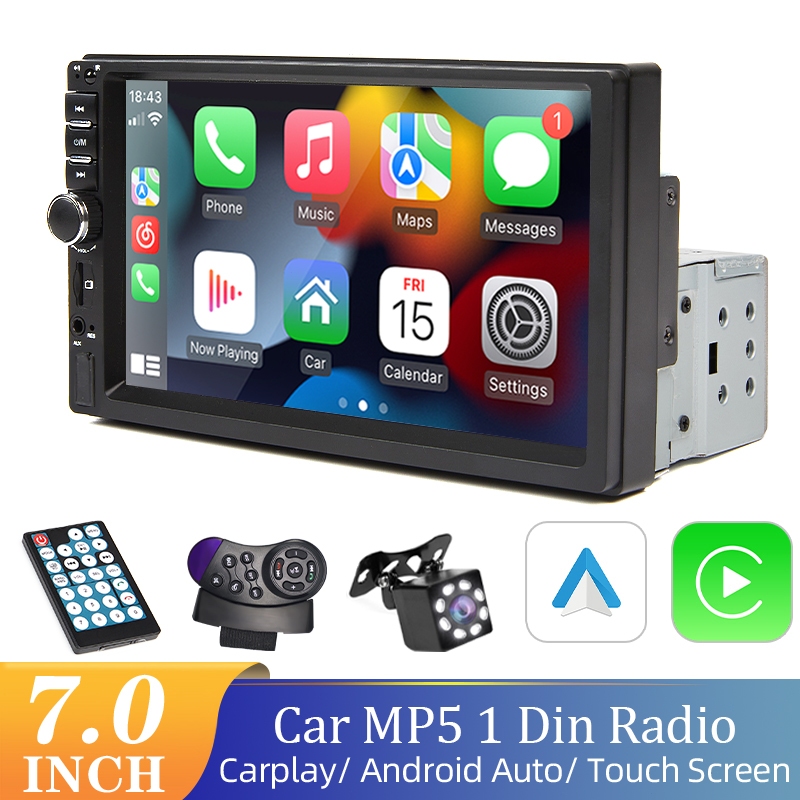 Central Multimedia Carplay Android Auto 1 Din 7 Inches MP5 Bluetooth USB/AUX/TF Mirrorlink With ...