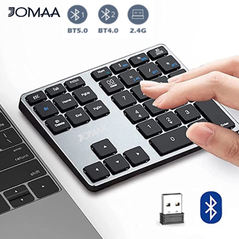 JOMAA Bluetooth 2.4G Number Pad Multi-Device Wireless Numeric Keypad Aluminum Portable Keyboard ...