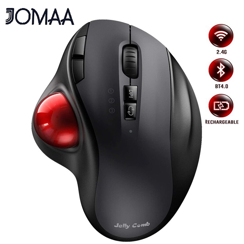 Jomaa Bluetooth Trackball Mouse Rechargeable 2.4G USB Wireless ...