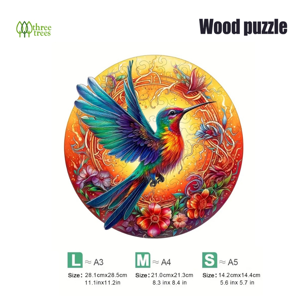 A3 Size Wooden Puzzle - 3D Hummingbird Wooden Puzzle, 180 Piece Animal ...