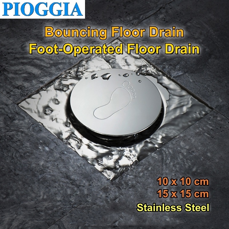 PIOGGIA Bounce / Pedal Floor Drain 10cm/15cm Stainless Steel Bouncing ...