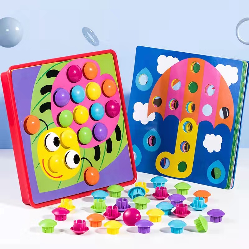 Educational Toys Color Matching Mushroom Pegs Button Art Toy Kids DIY ...