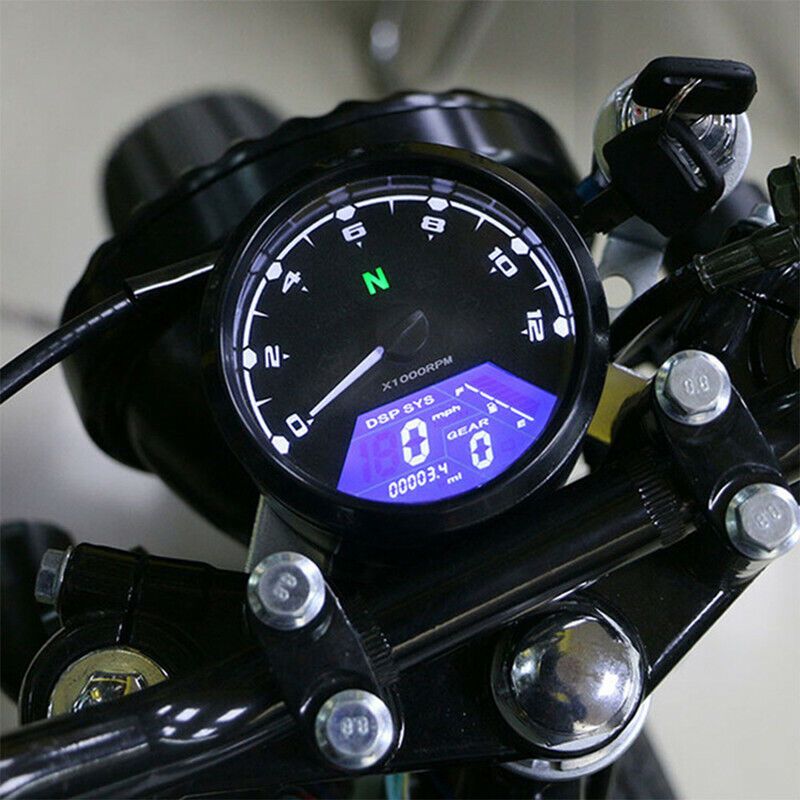 Universal Digital Motorcycle Gauge Panel Speedometer 199MPH KM/H ODO ...