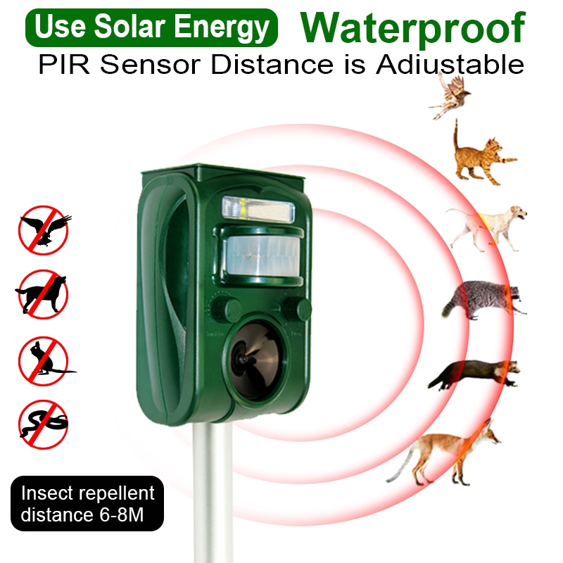 Solar Ultrasonic Animal Repeller New Repellent PIR Sensor Outdoor ...